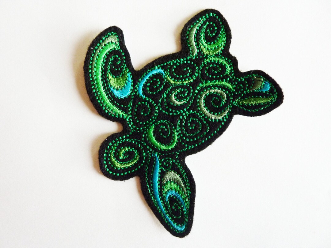 Ecusson 5 modèles broderie patch thermocollant silhouette tortue doodle ...