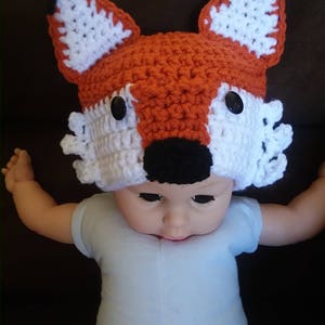 Crocheted Fox Hat, Crocheted Baby Fox Hat, Fox Hat, Fox Cap, Infant Fox ...
