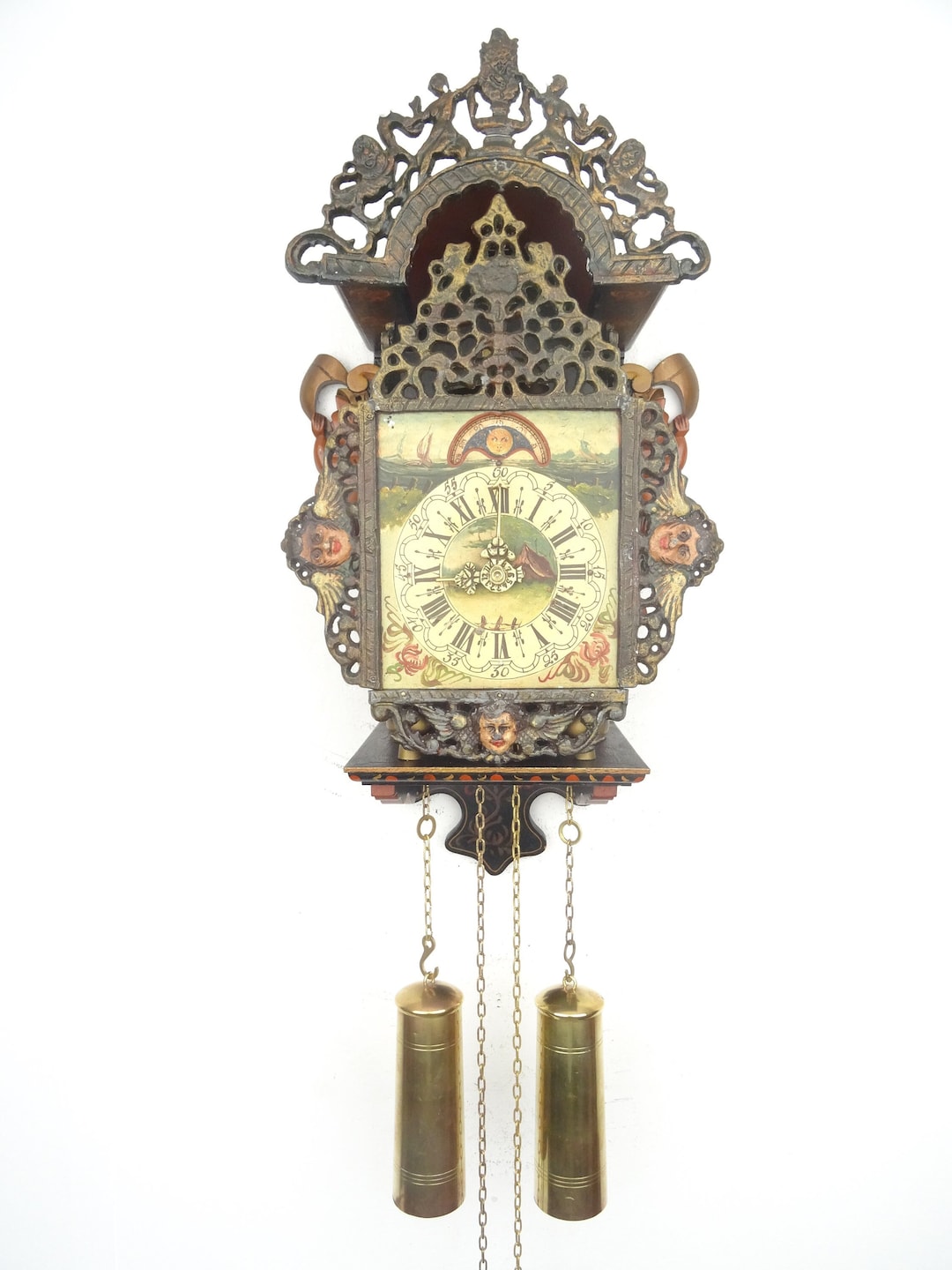 Vintage Clock Antique HANDPAINTED Moon Phase Warmink Dutch Mid Century ...