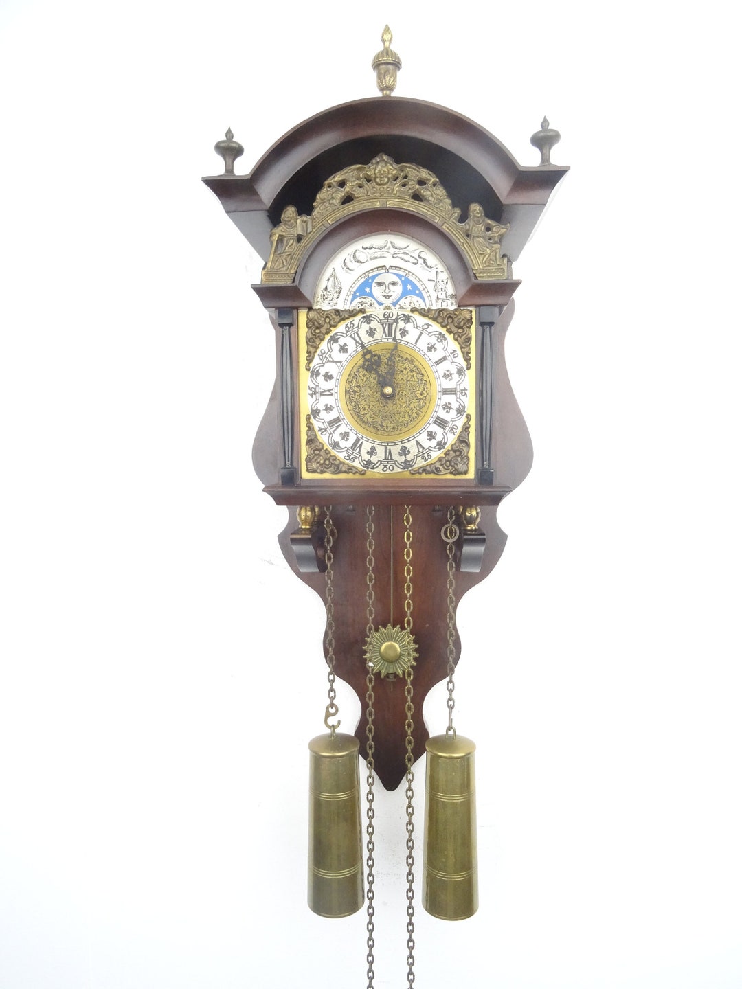 Vintage Clock Antique Moon Phase Dutch Mid Century Old Wooden UNIQUE ...