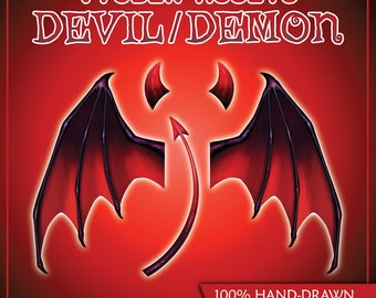 Cute Kawaii Vtuber Devil Assets Pack Dark Demon Wings, 4 Chairs, 2 Mics ...