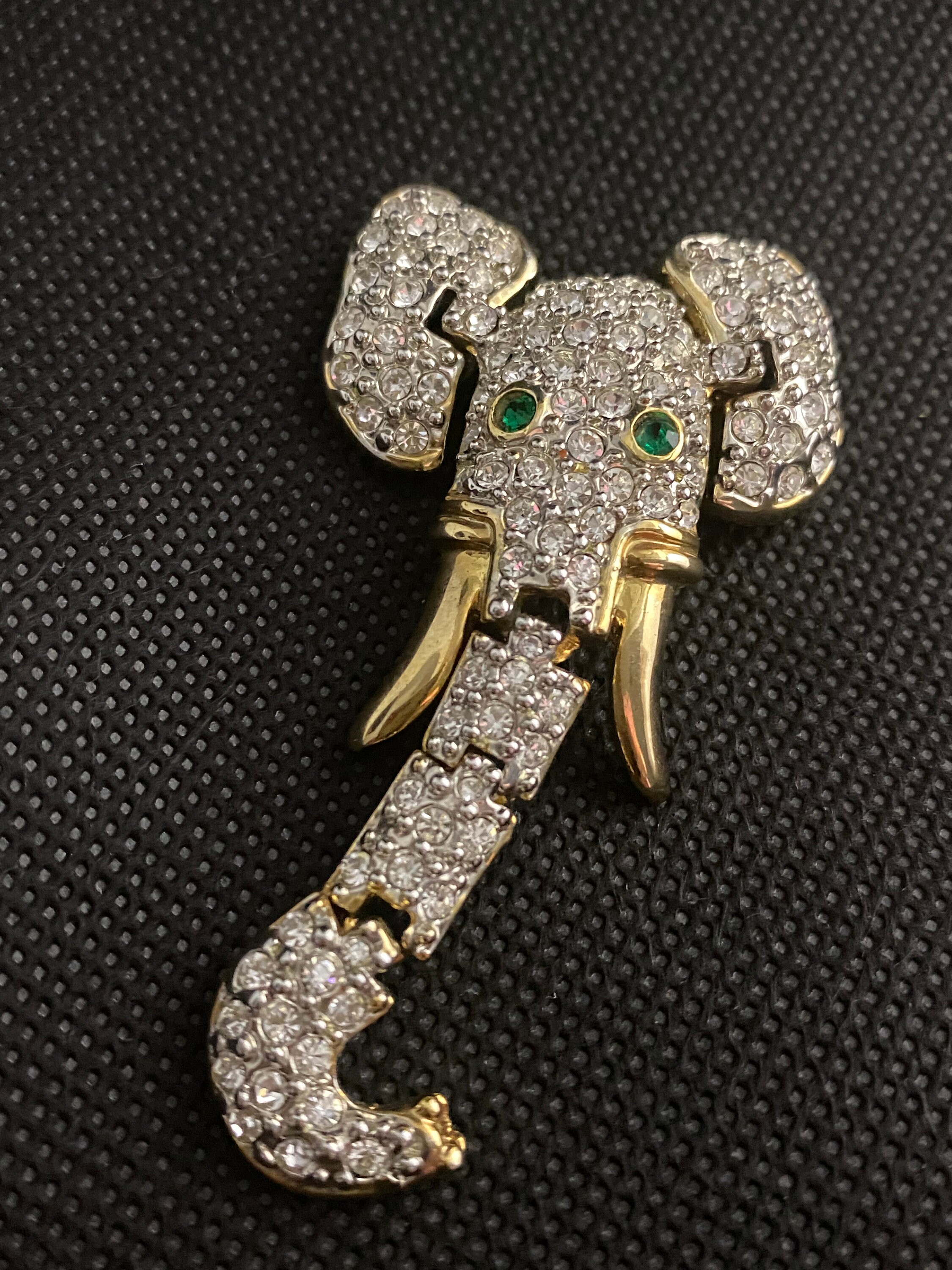 Vintage Articulate Elephant Head Green Eye and Crystal Clear - Etsy