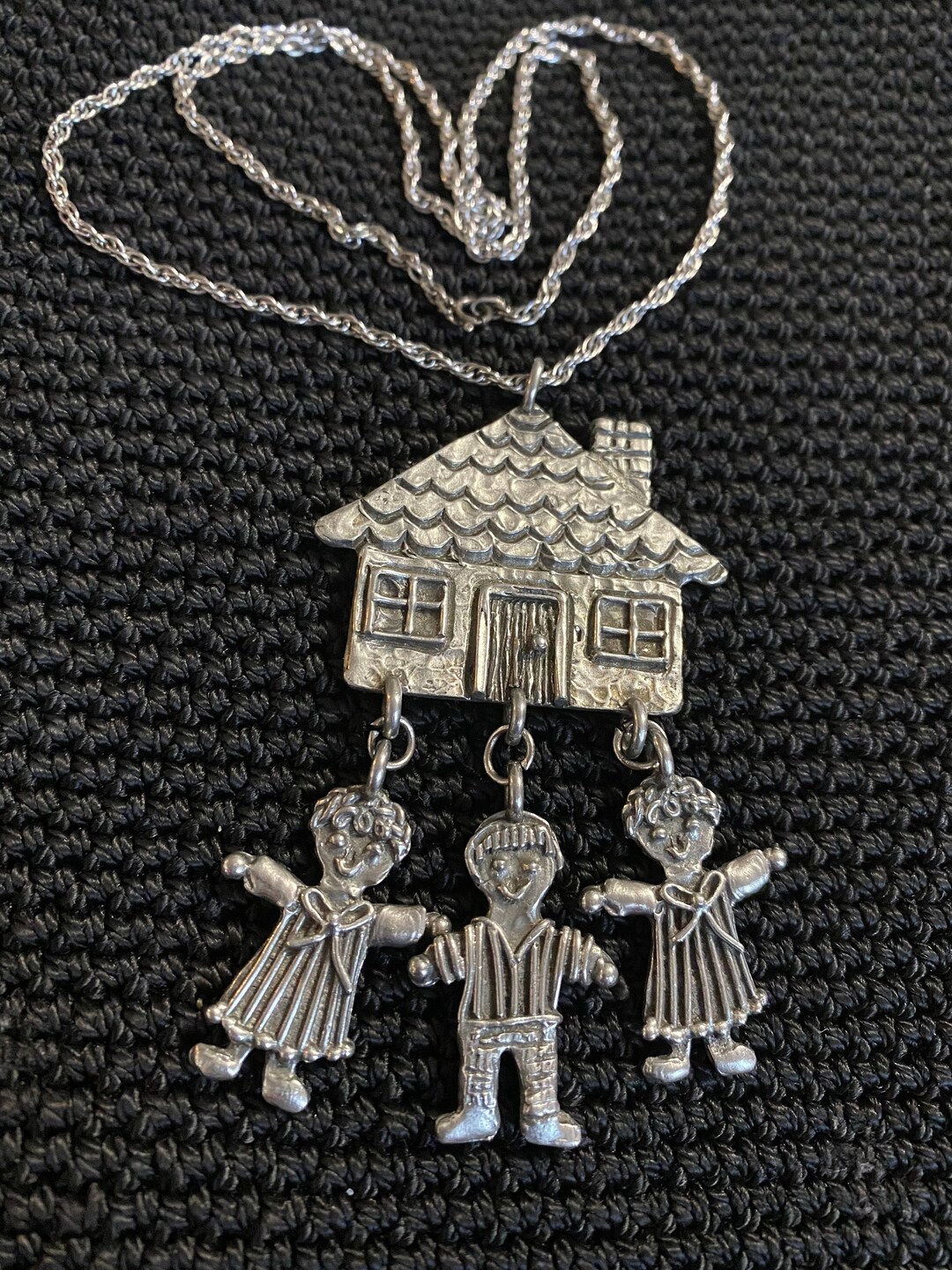 Vintage Marcie USA Home With Children Charms-silver Pewter Rope Chain ...