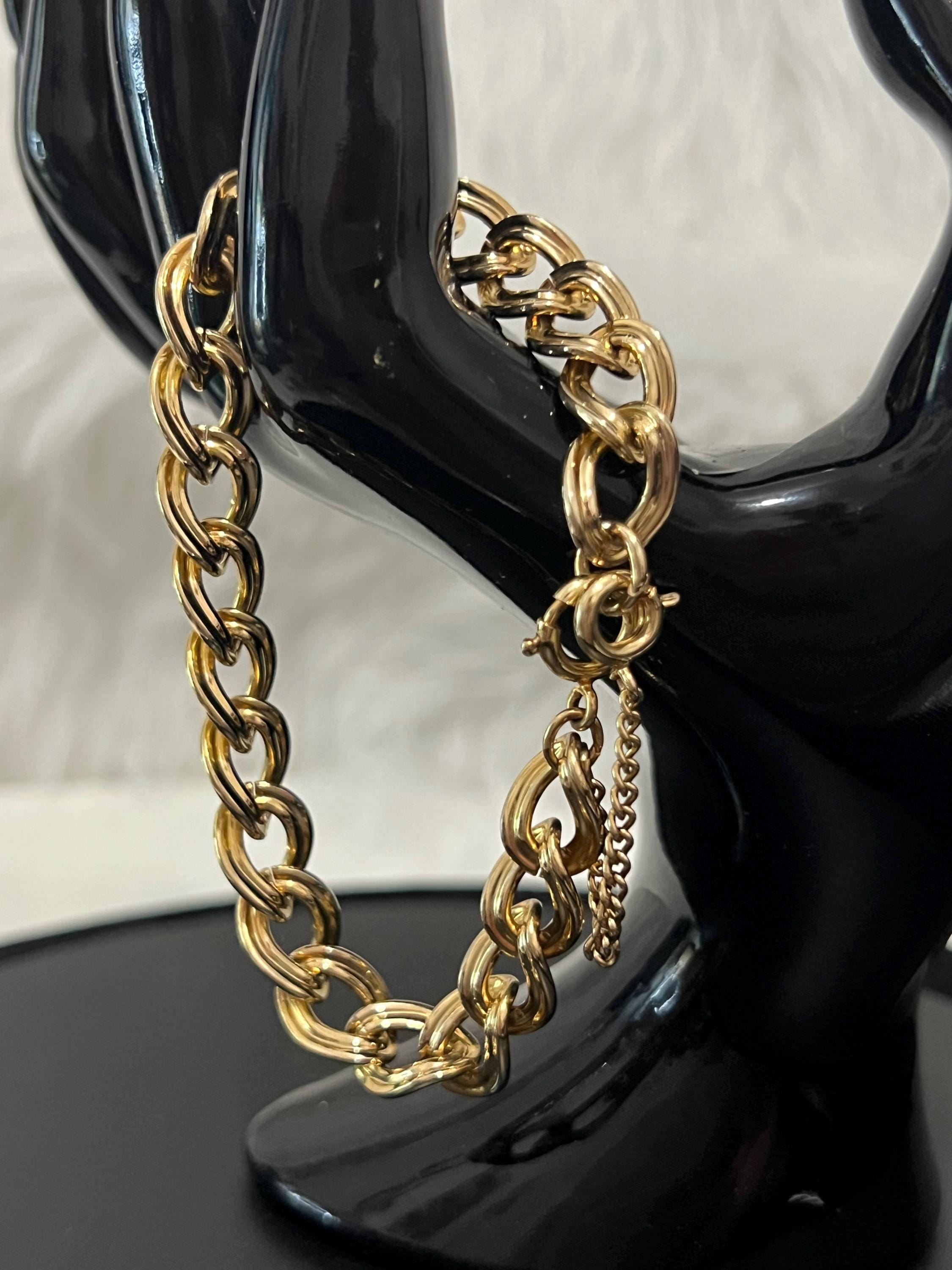 Vintage Double Look Link With Safety Chain Bracelet-gold Plate Curve ...
