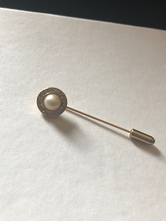 Vintage Crown Trifari Pearl Rhinestone Round Stick Pin Gold - Etsy