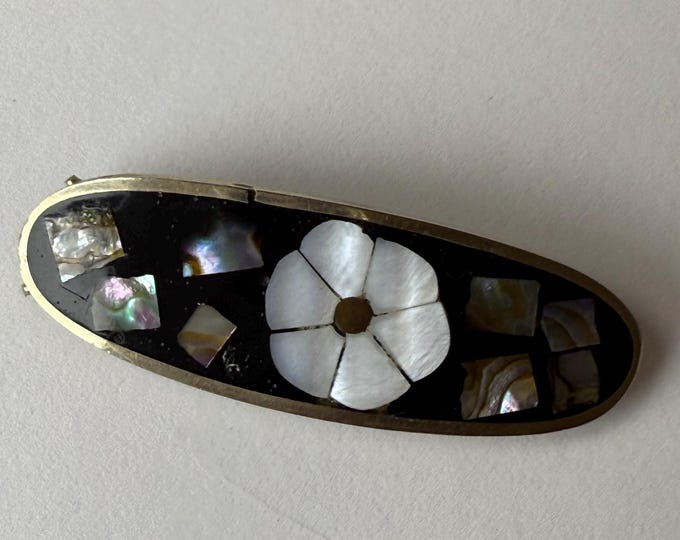 Black Enamel-red Stone Inlay Alpaca Mexico Silver Abalone Shell Hair ...