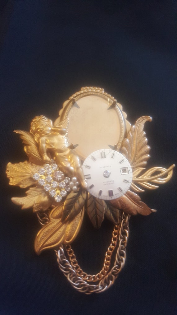 Steampunk Swiss Watch Face Picture Frame, Brooch, Ste… - Gem
