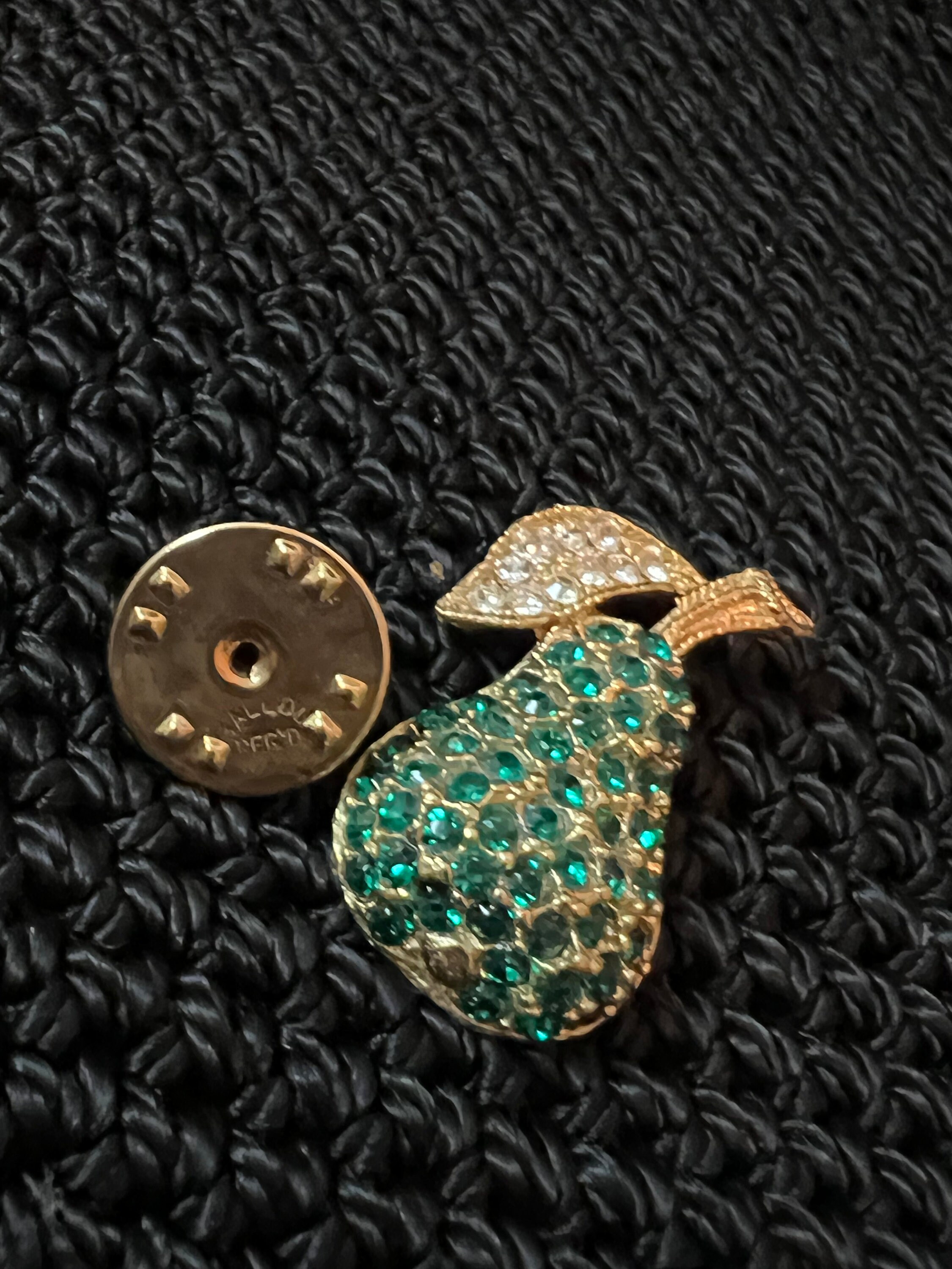 Vintage Ballou Reg’d Green & Clear Rhinestone Pear Tie Tack Pin- Tie ...
