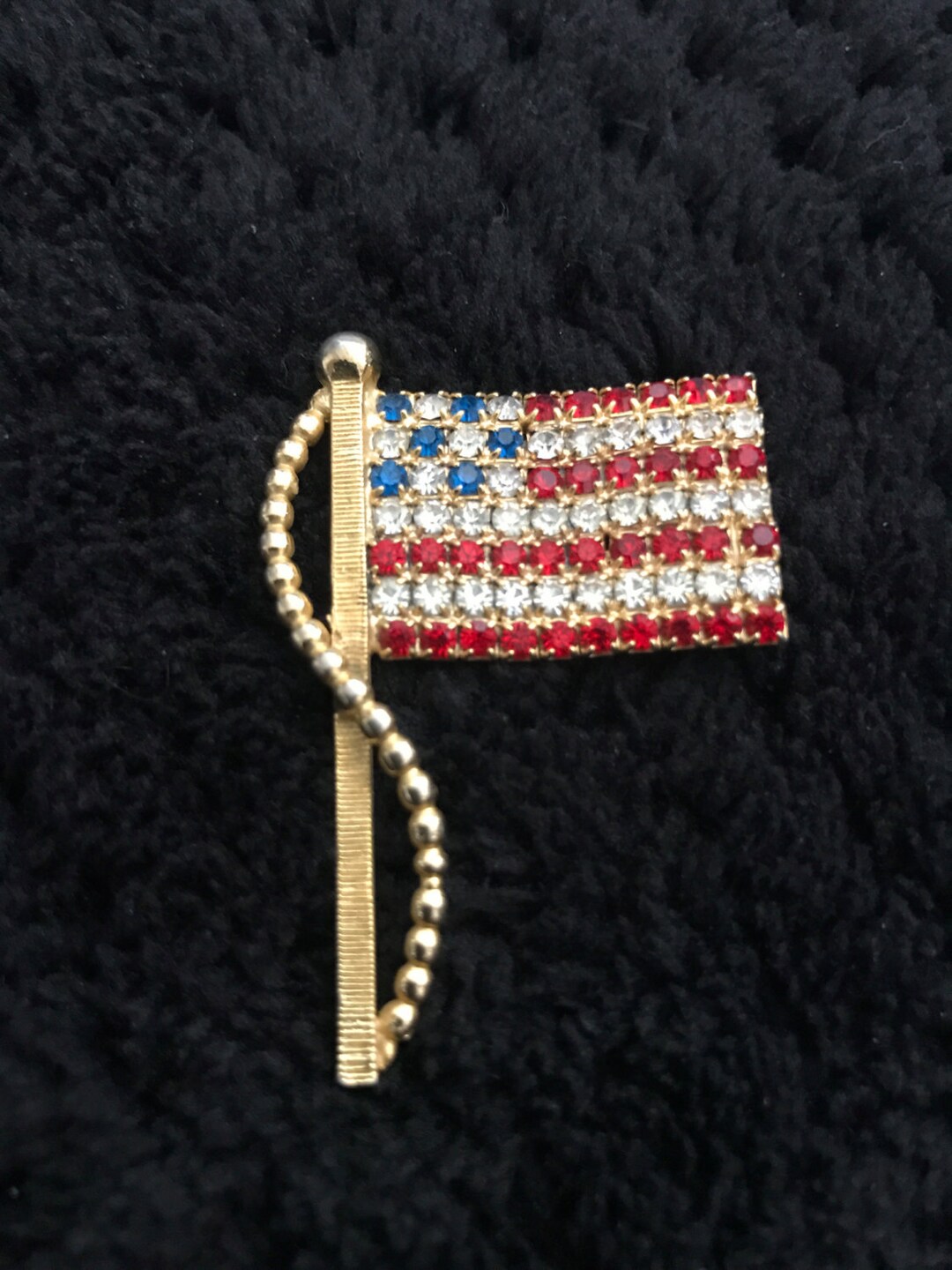 Gold Tone Rhinestone American Flag Pin/brooch Patriotic Pin. - Etsy