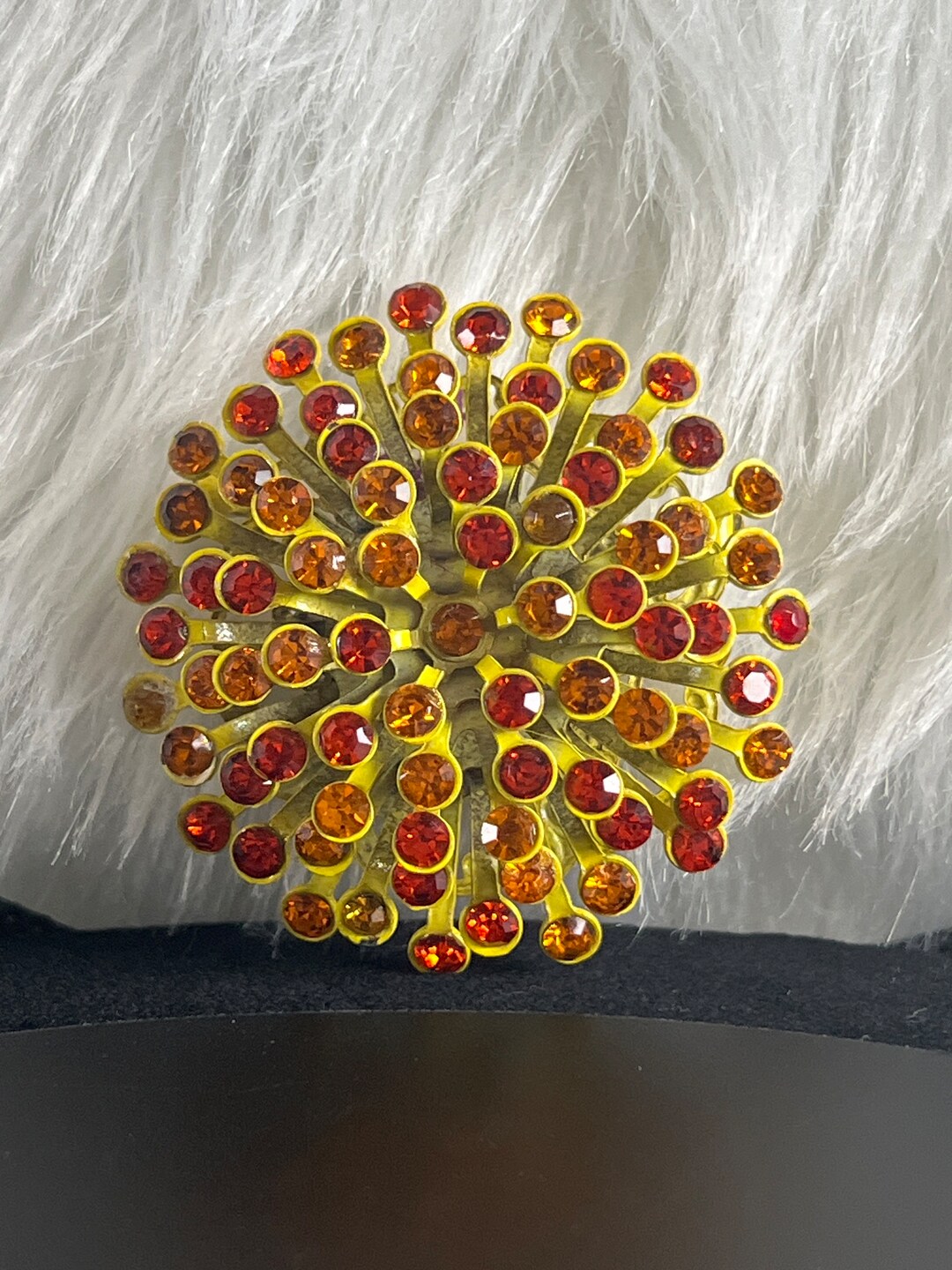 Vintage Orange Sunburst Pin/brooch 1960s-mid Century Sunburst Dome ...