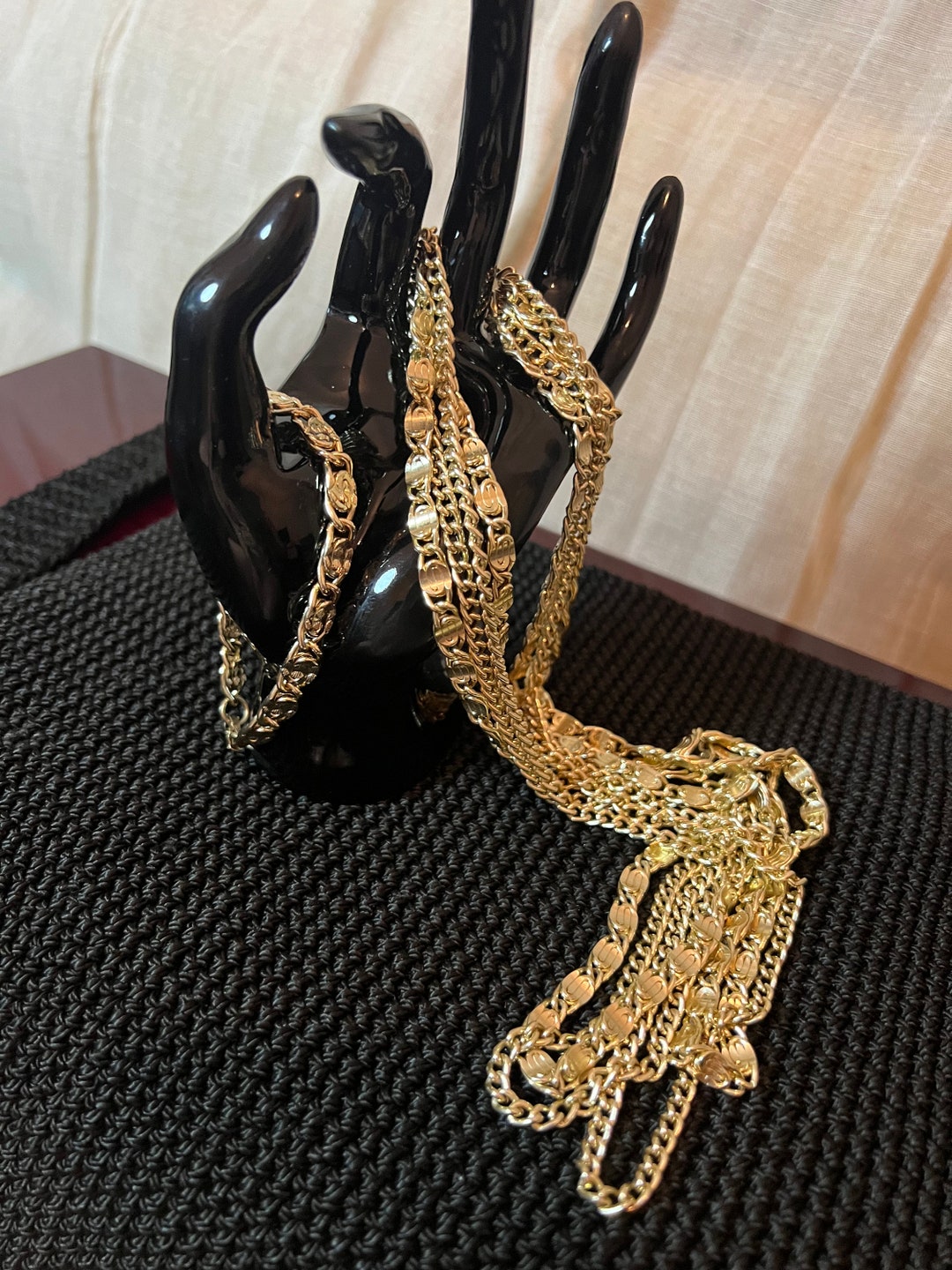 Sarah Coventry, 4 Strand Gold Tone Chain Necklace & Matching Bracelet ...