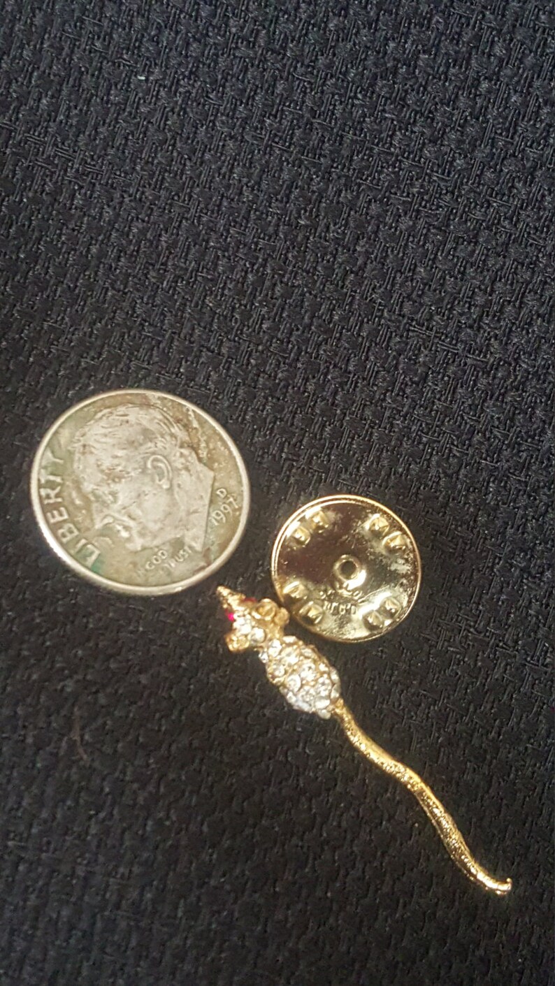 Vintage Gold Tone Rhinestone Mouse Lapel Pin tie Tack ballou REG'D. - Etsy