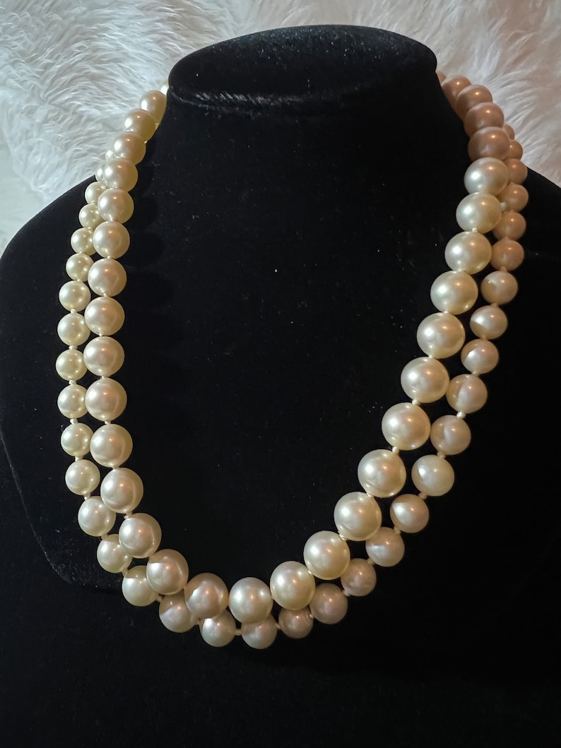 Vintage Pm 70 Double Strand Majorica Pearl Choker Necklace- Simulated ...