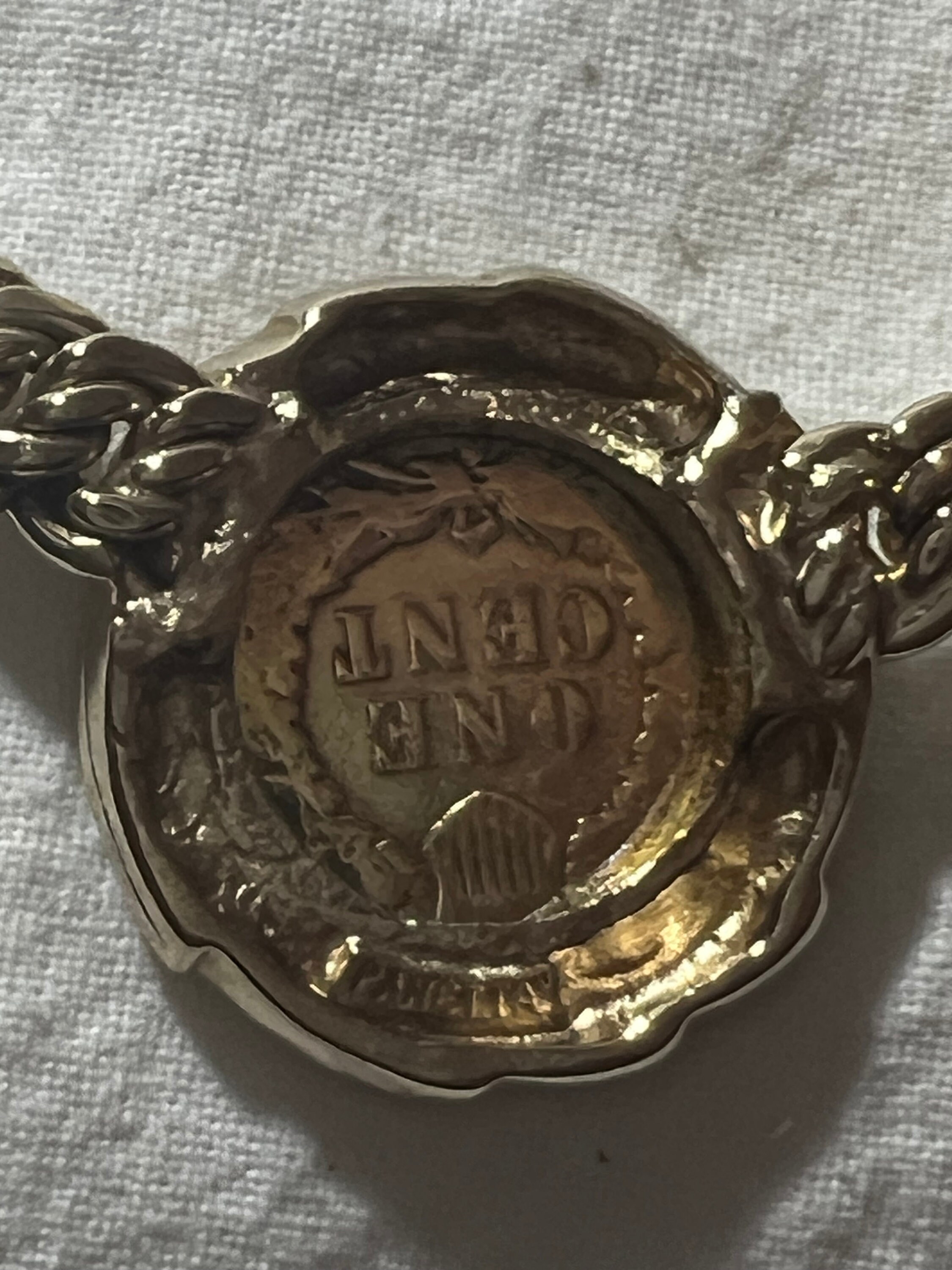 Vintage Panetta Indian Penny Head Coin Gold Tone Rhinestone Necklace ...