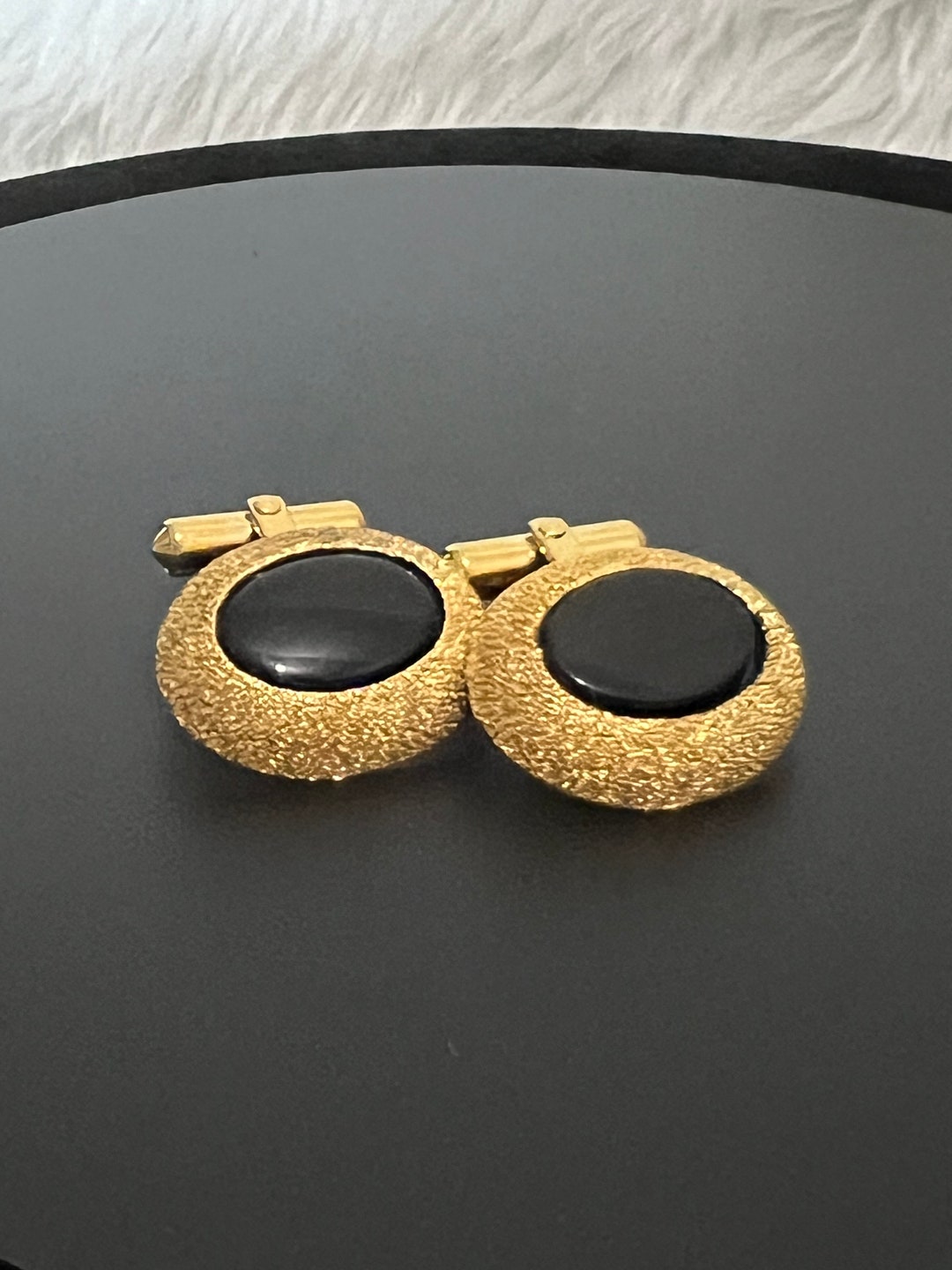 Destino Texture Gold Tone Black Ónix Cuff Links- Father Day Gift - Etsy