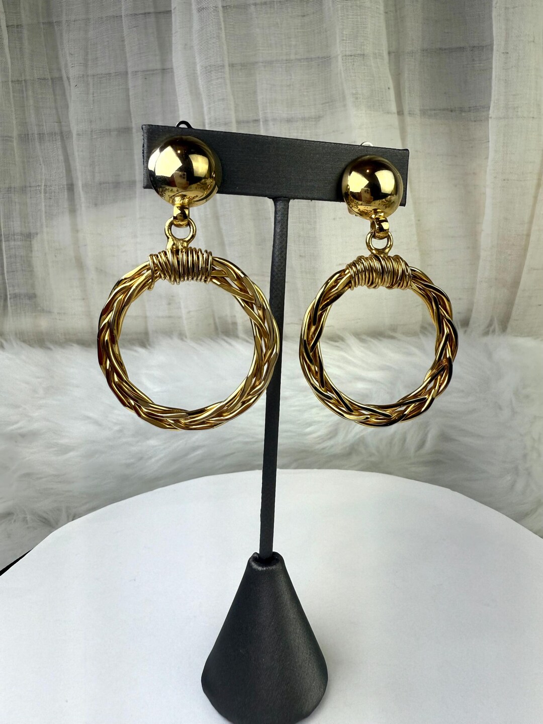 Vintage Braided Hoops , Drop Chunky Clip on Earrings-artisan Piece Boho ...