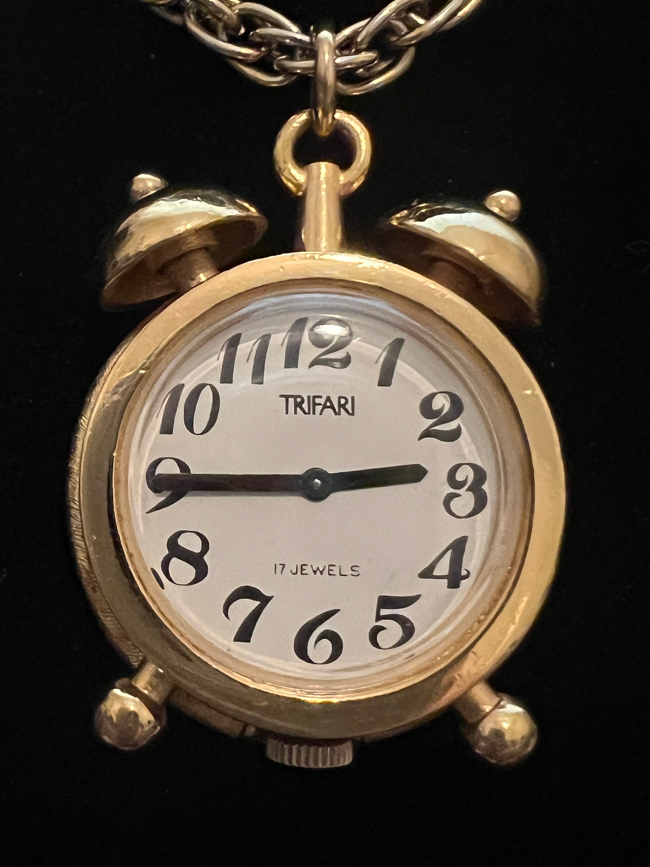 Vintage Crown Trifari 17 Jewel Alarm Clock Pendant Chain Necklace - Etsy