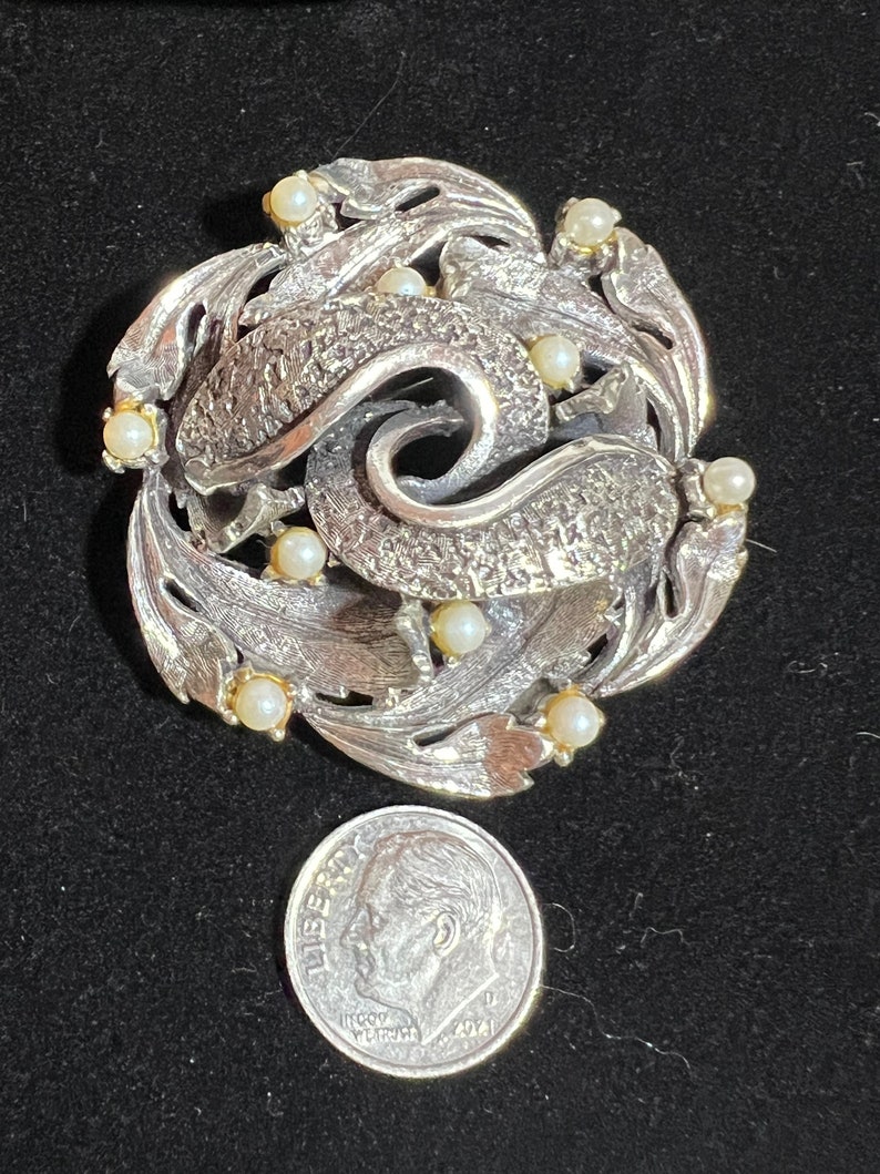 Vintage Tortolani Brush Textured Silver Tone Faux Pearl Brooch Pin - Etsy