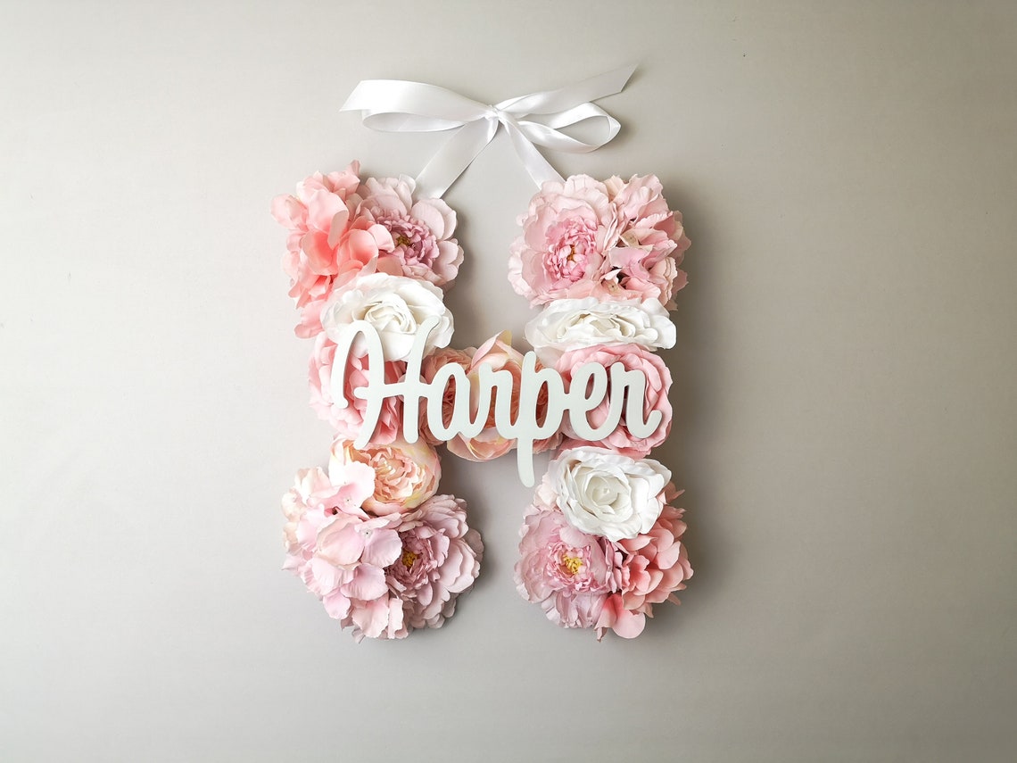 Romantic Blush Pink Flowers Floral Name Nursery Sign | Etsy