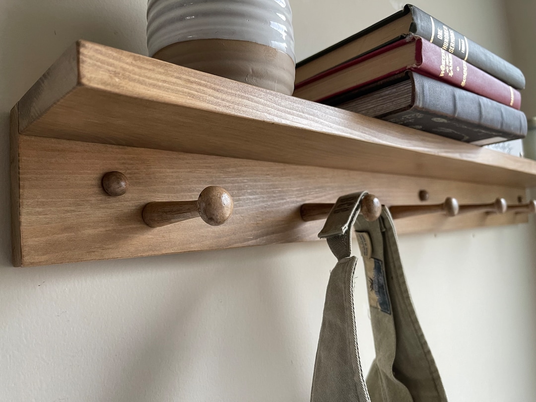 Wall Shelf With Hooks/shelf With Pegs/entryway Shelf/shaker Peg Shelf ...