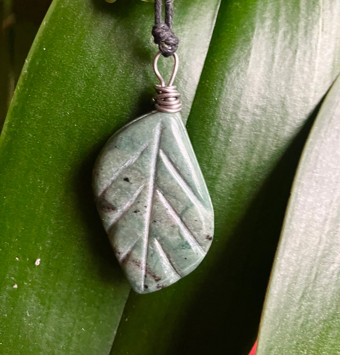Large Natural Mexican Jade Hand Carved Leaf Pendant - Etsy