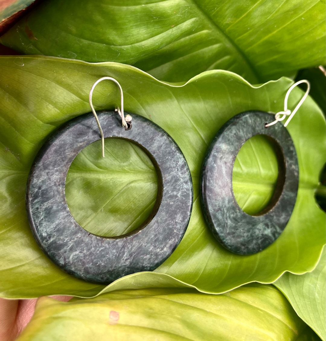 Large Natural Mexican Jade Sterling Silver 925 Earrings - Etsy