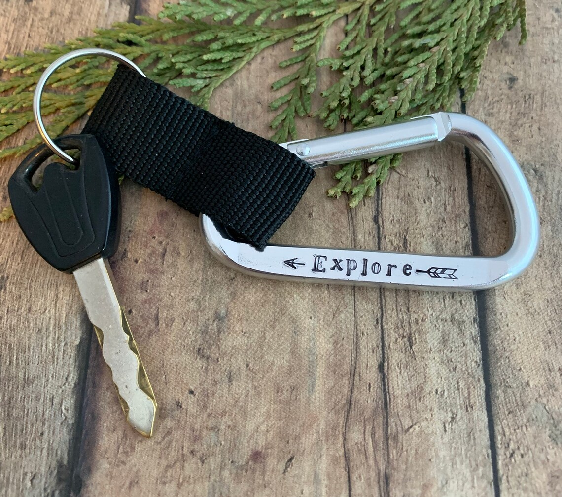 Pine Tree Bird and Moon Keychain Hand Stamped Explore and | Etsy