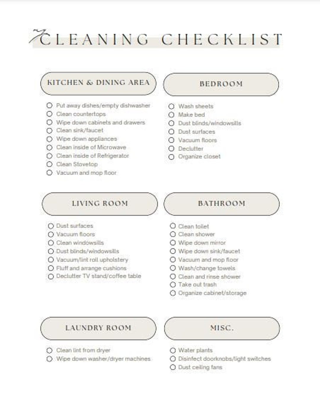 Customizable Digital Cleaning Checklist - Etsy