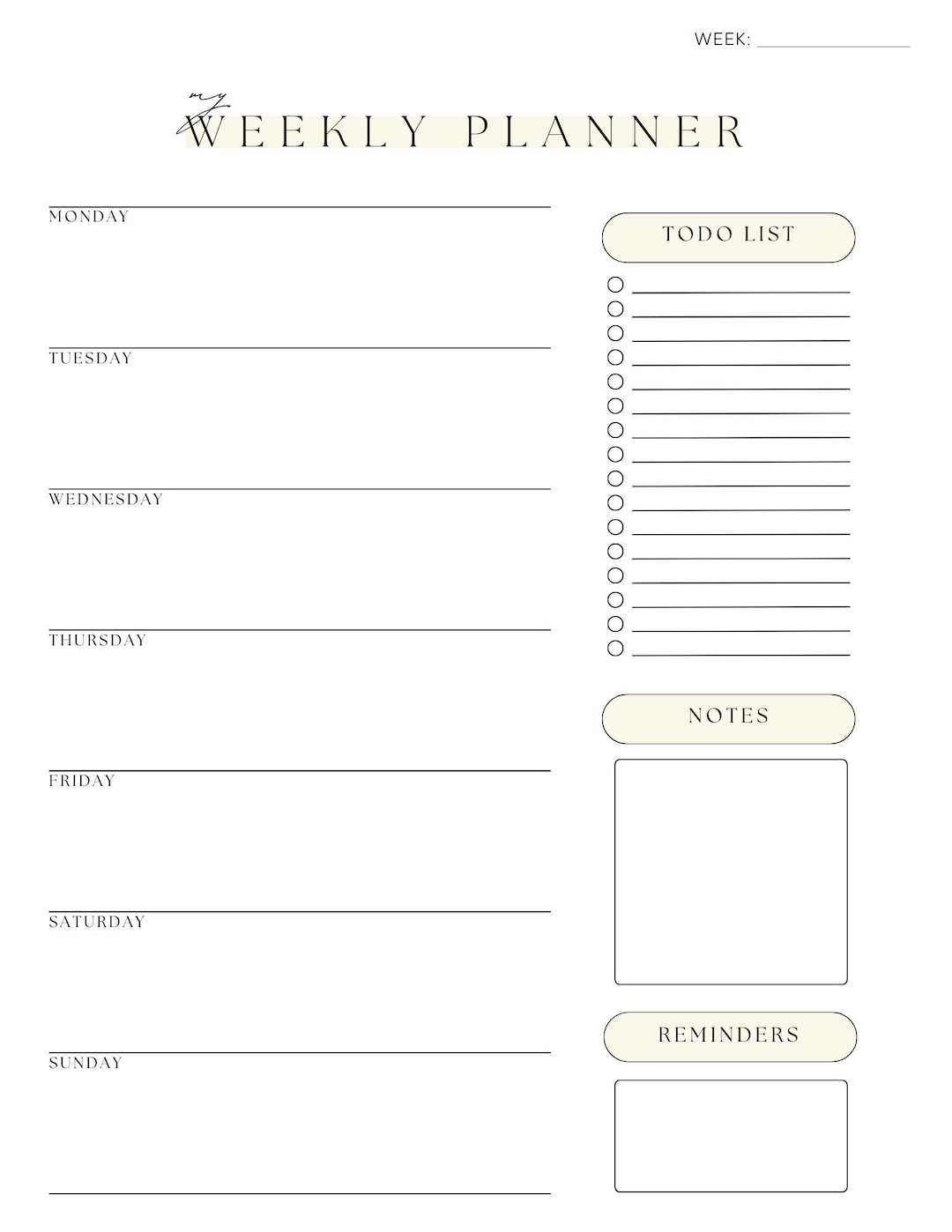 Customizable Digital Weekly Planner - Etsy