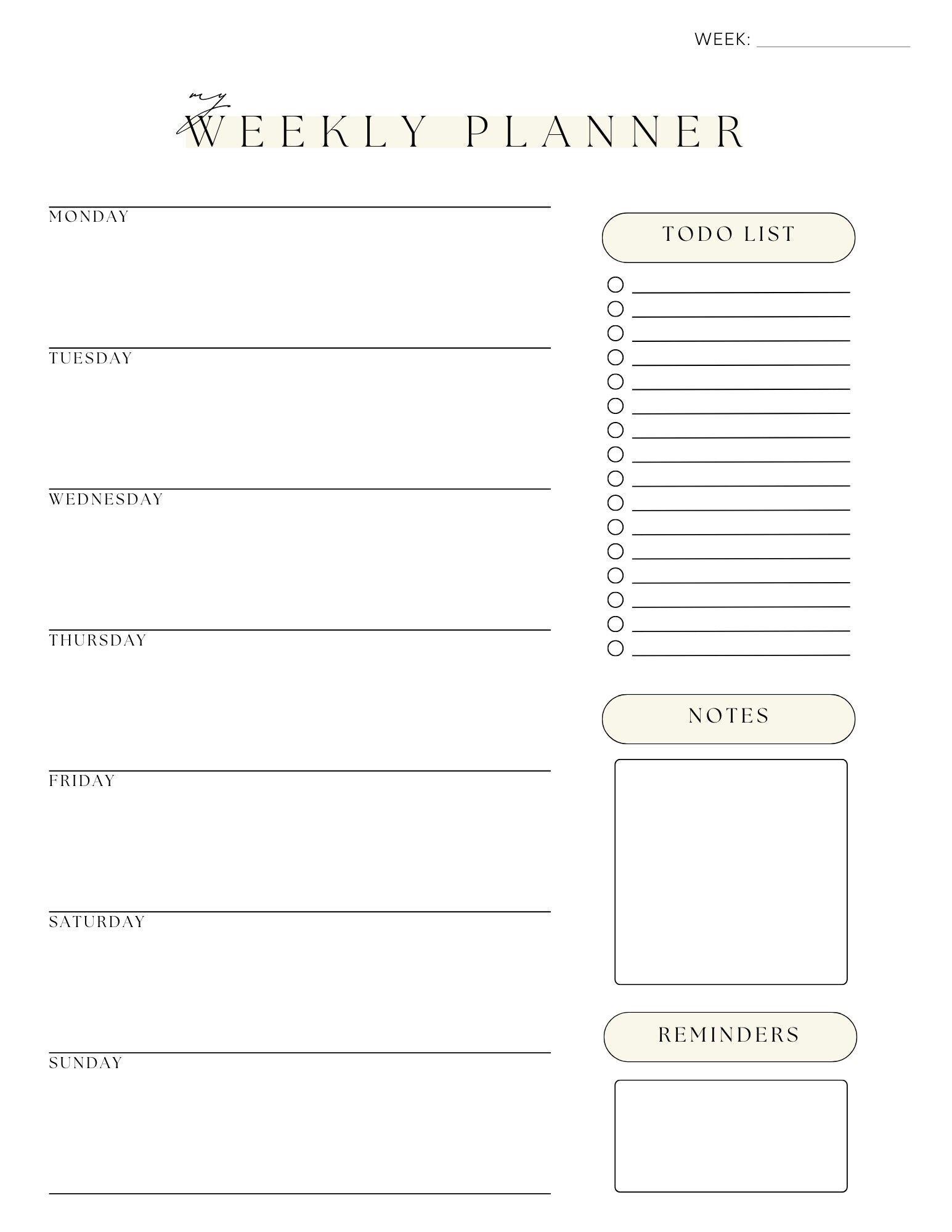 Customizable Digital Weekly Planner - Etsy