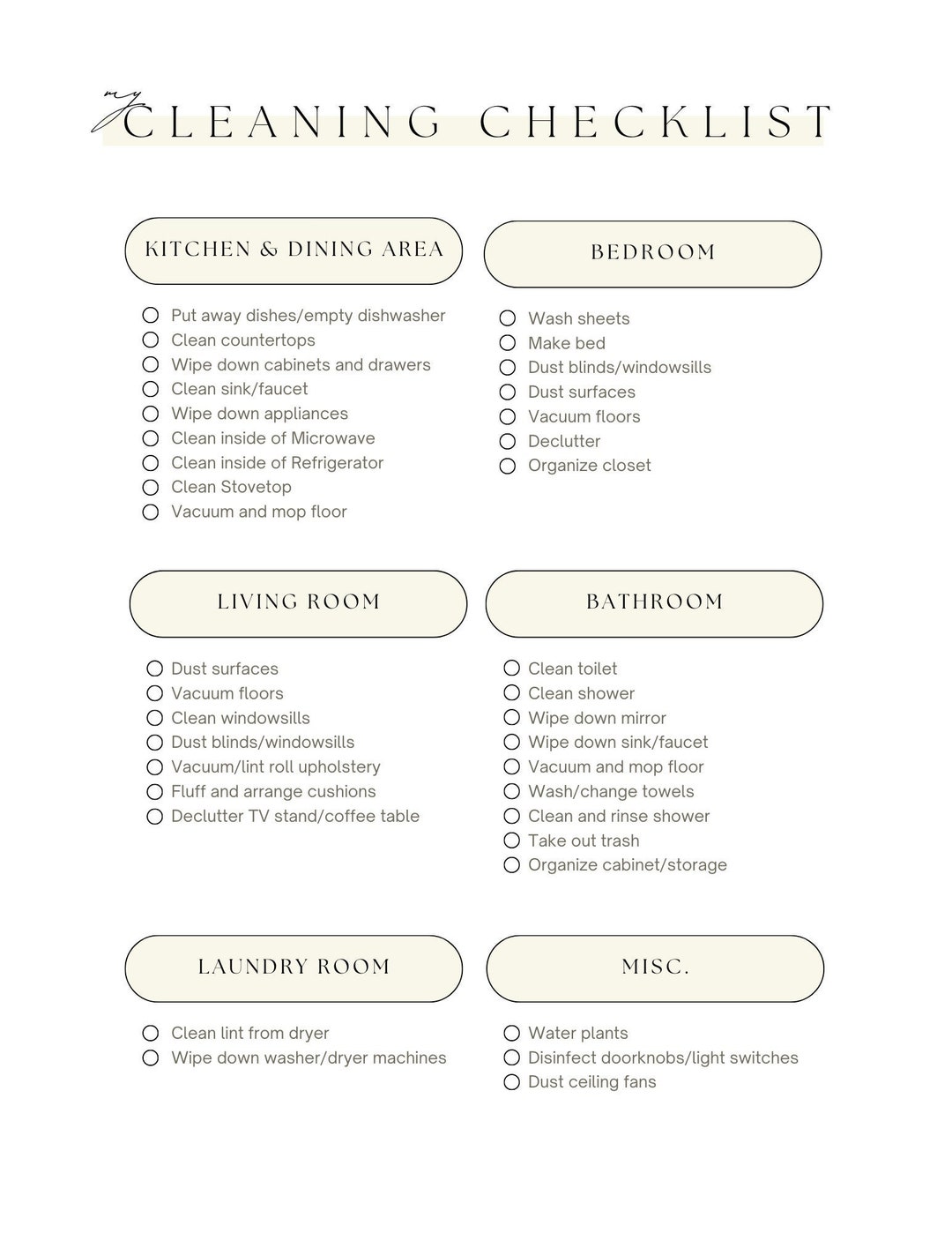 Customizable Digital Cleaning Checklist - Etsy