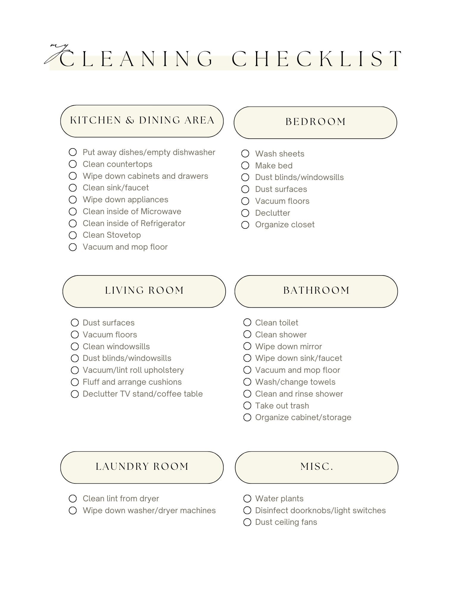 Customizable Digital Cleaning Checklist - Etsy