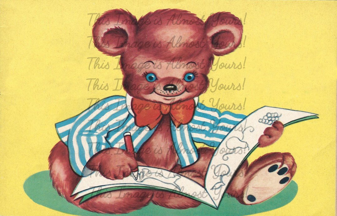 Instant Digital Download Teddy Bear Writing in Book Coloring in Book ...