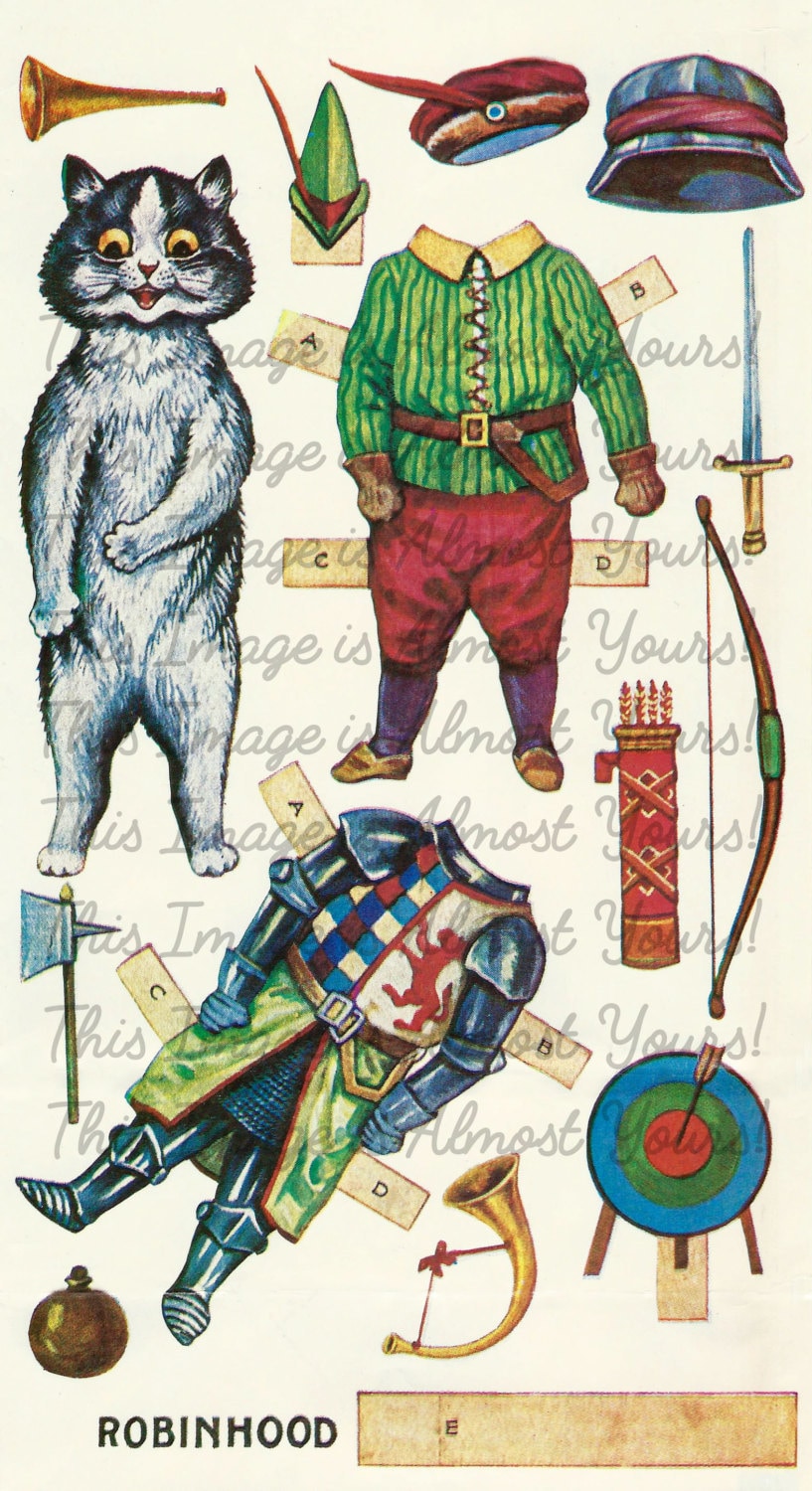 1897 Victorian Robin Hood Cat Paper Dolls Set Rob the Rich and Give to ...
