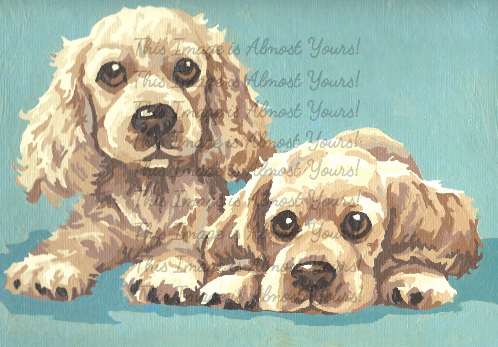 Vintage Two Cocker Spaniel Paint by Numbers Print Antique Puppy Dog ...