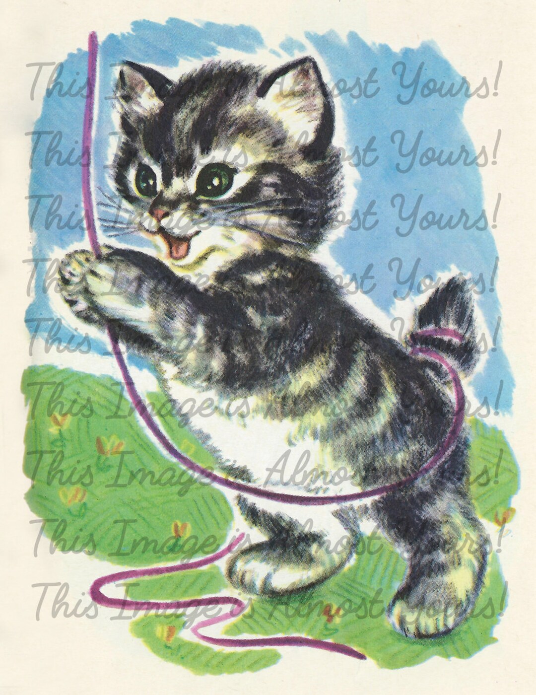 Instant Digital Download Tabby Cat Chasing String Kitten in the Grass ...