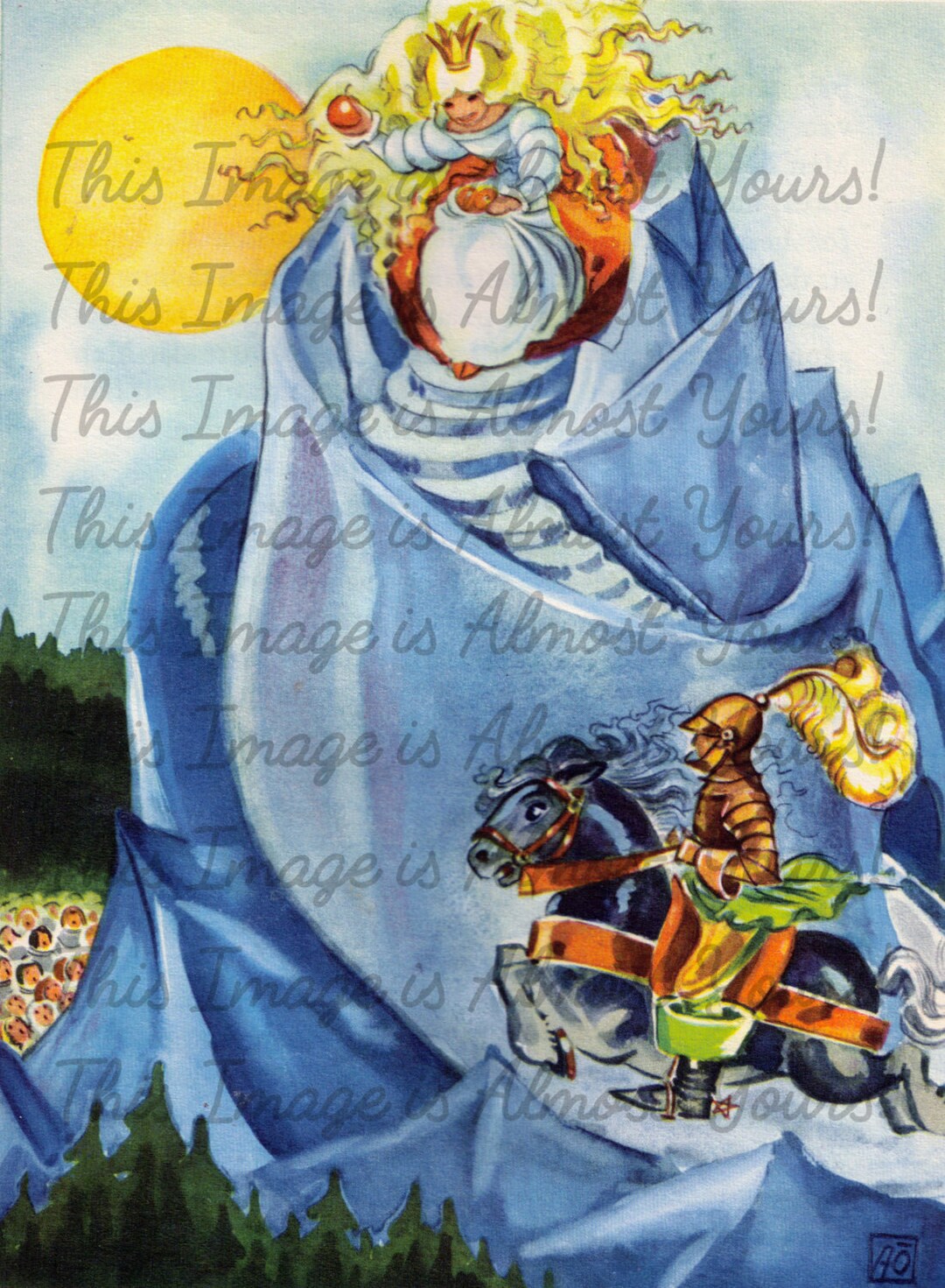 Knight Rescuing the Princess on Mountain Vintage Fairy Tails Vintage ...