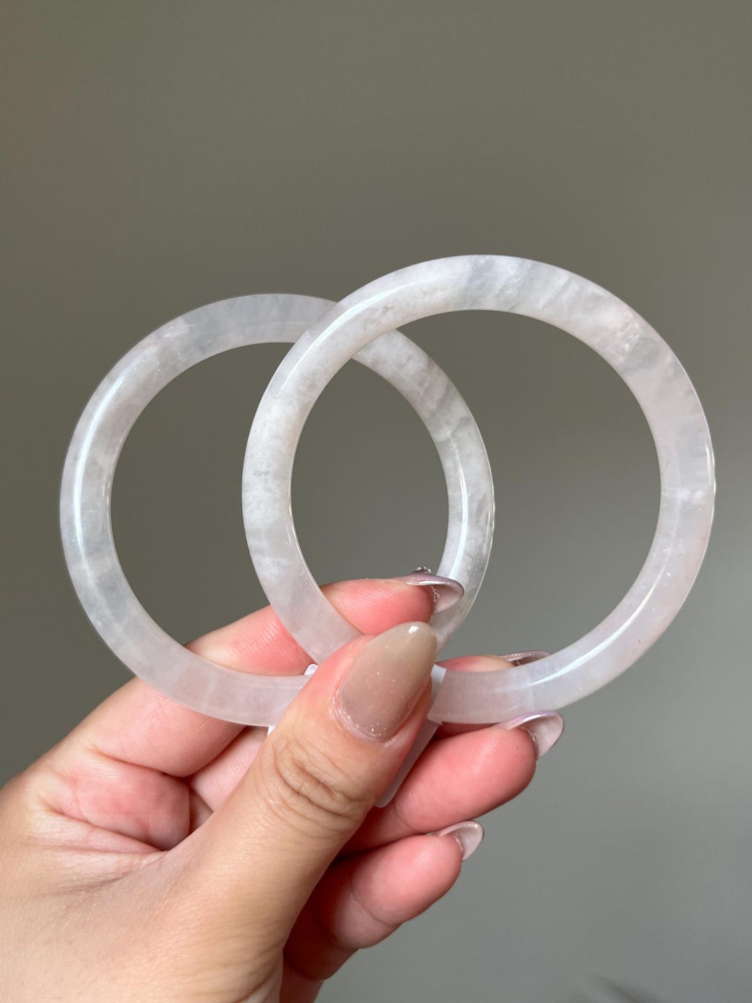 58-60mm Natural Quartzite Jade Bangle, White Bangle, Round Bangle Pair ...