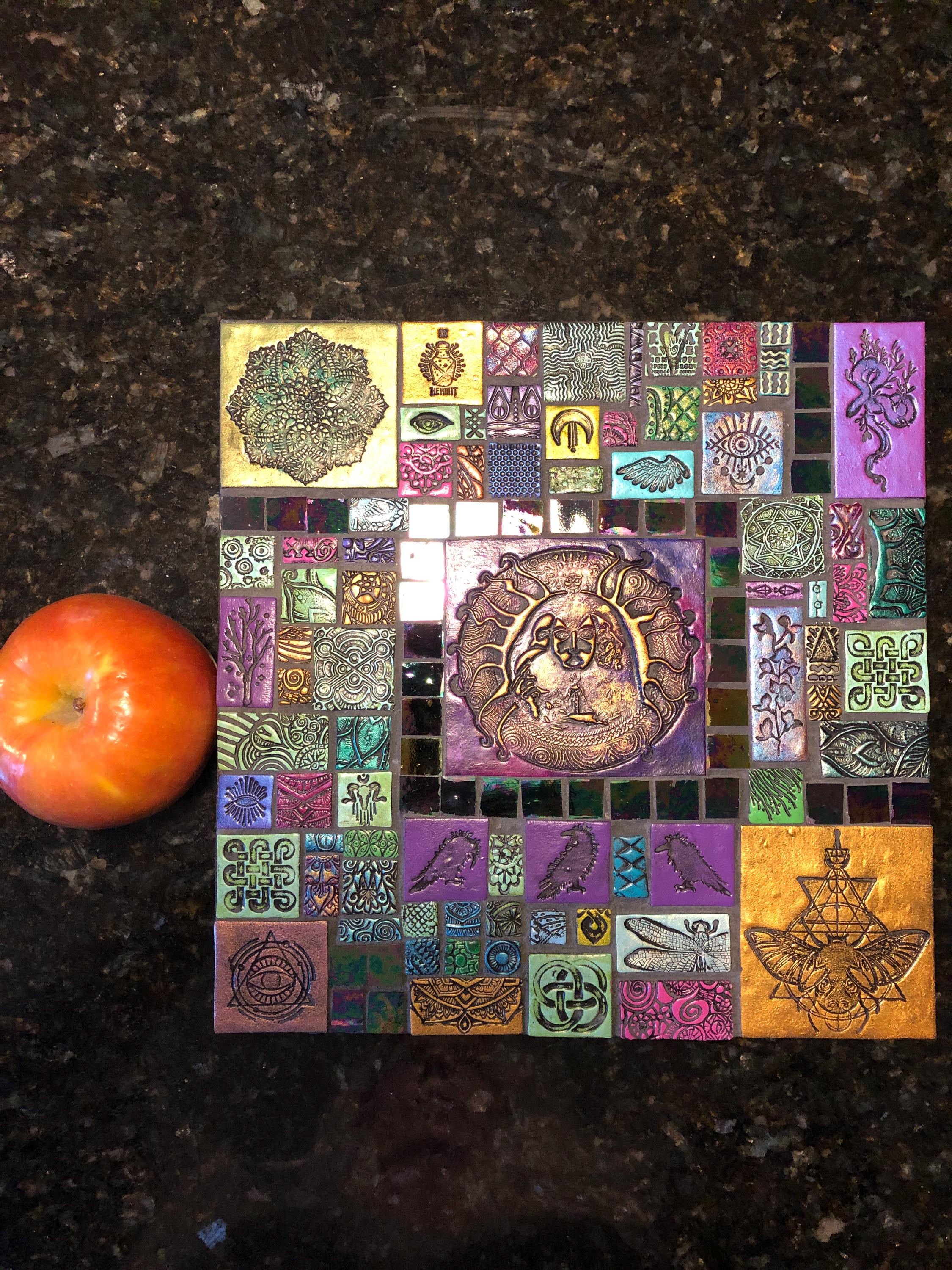 Mystical Mosaic Wall Art | Purple, Gold & Green Clay Tile Wall Art ...