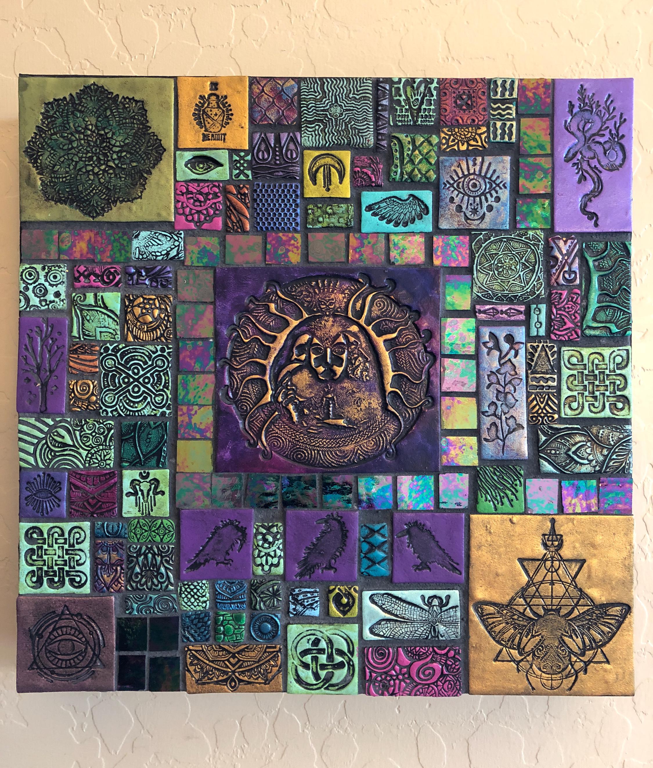 Mystical Mosaic Wall Art | Purple, Gold & Green Clay Tile Wall Art ...
