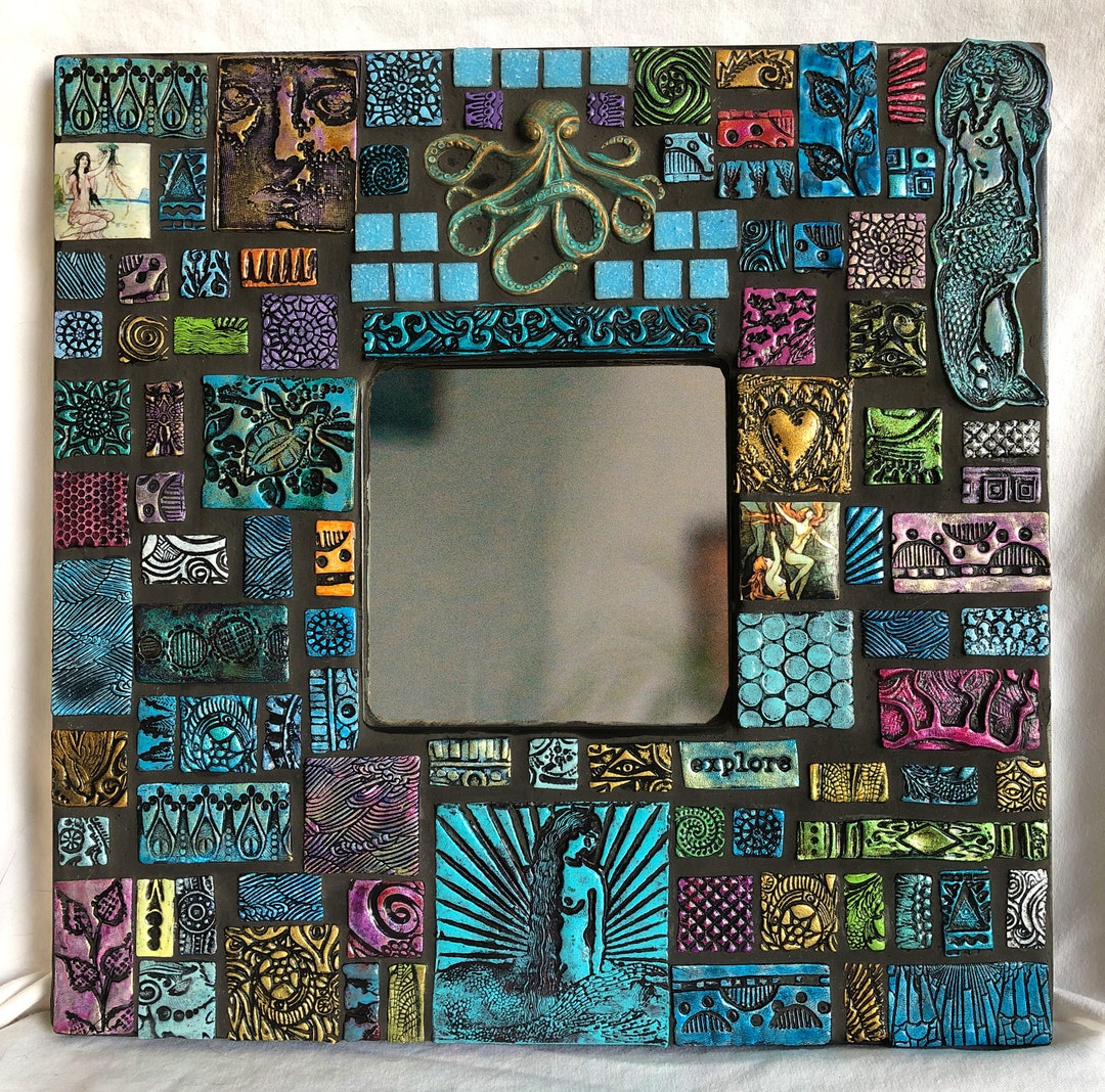Octopus Mermaid Mosaic Mirror. Colorful Mermaid Wall Art. Octopus and ...