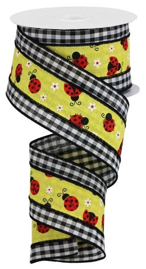2.5x10yd 2 in 1 Ladybugs on Check Wired Edge Ribbon - Etsy