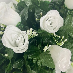 White Rose Cemetery Arrangement for Headstone Decoration, Grave Topper ...