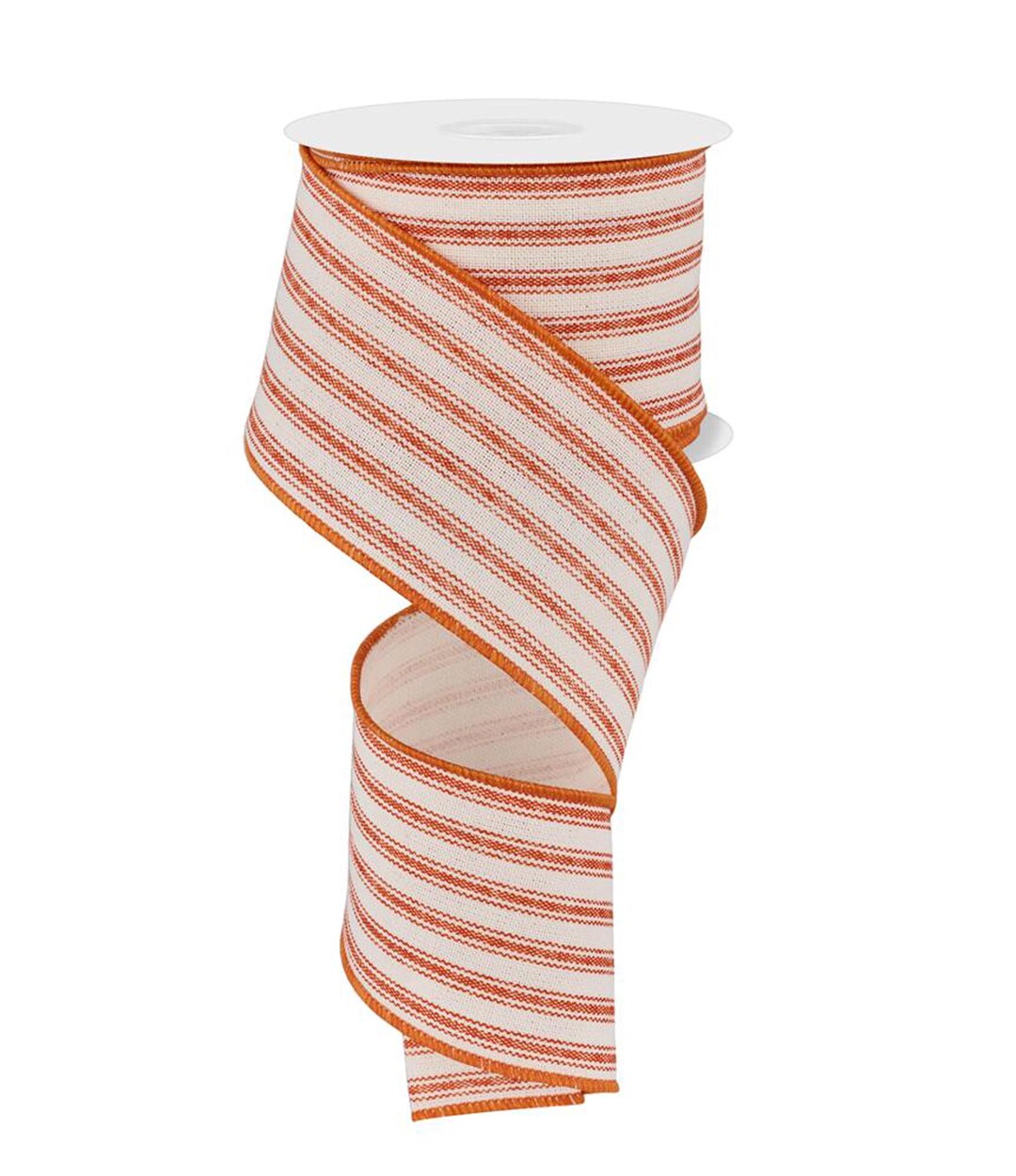 Decorative Ticking Stripe Wired Ribbon, Orange and Cream, 2.5 Inch X 10 ...