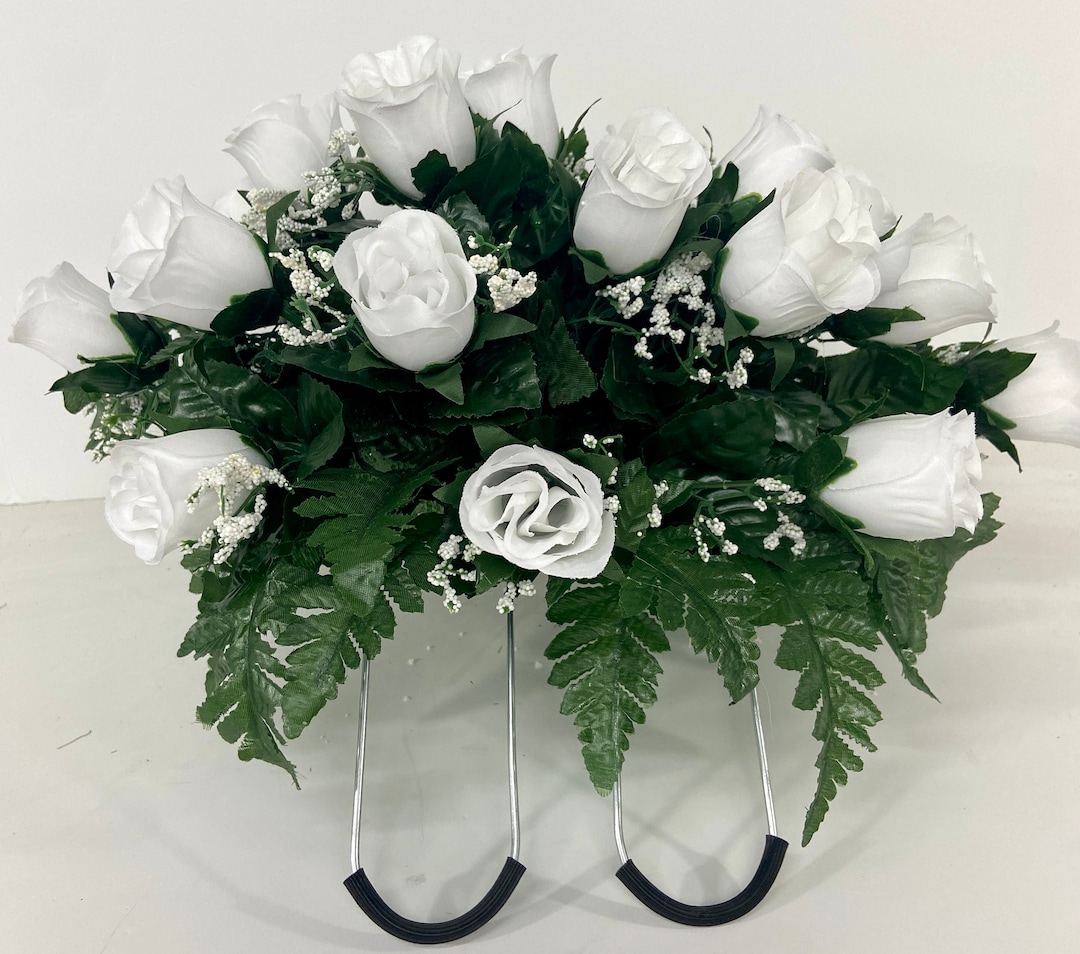 Small White Rose Spring Cemetery Flowers for Headstone and Grave ...