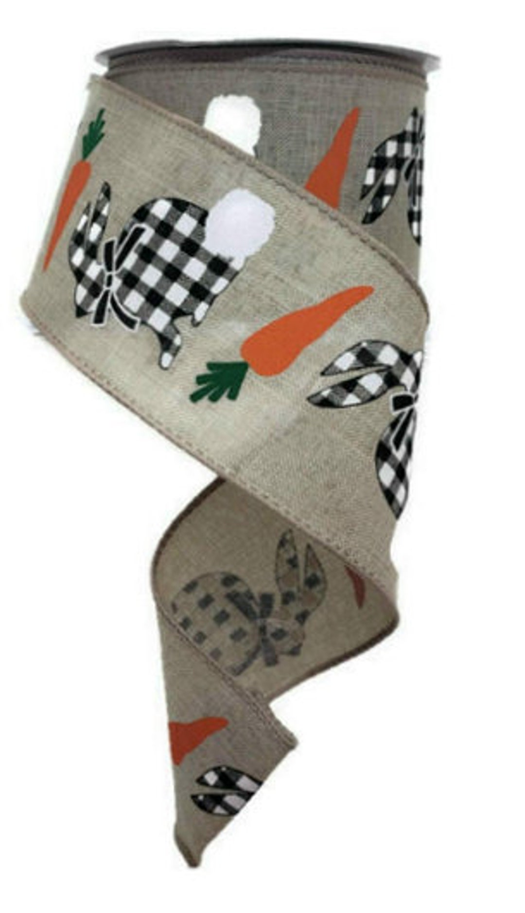 Jascotina, Inc, 2.5" Black White Check Bunny Ribbon: Lt Natural (10 ...