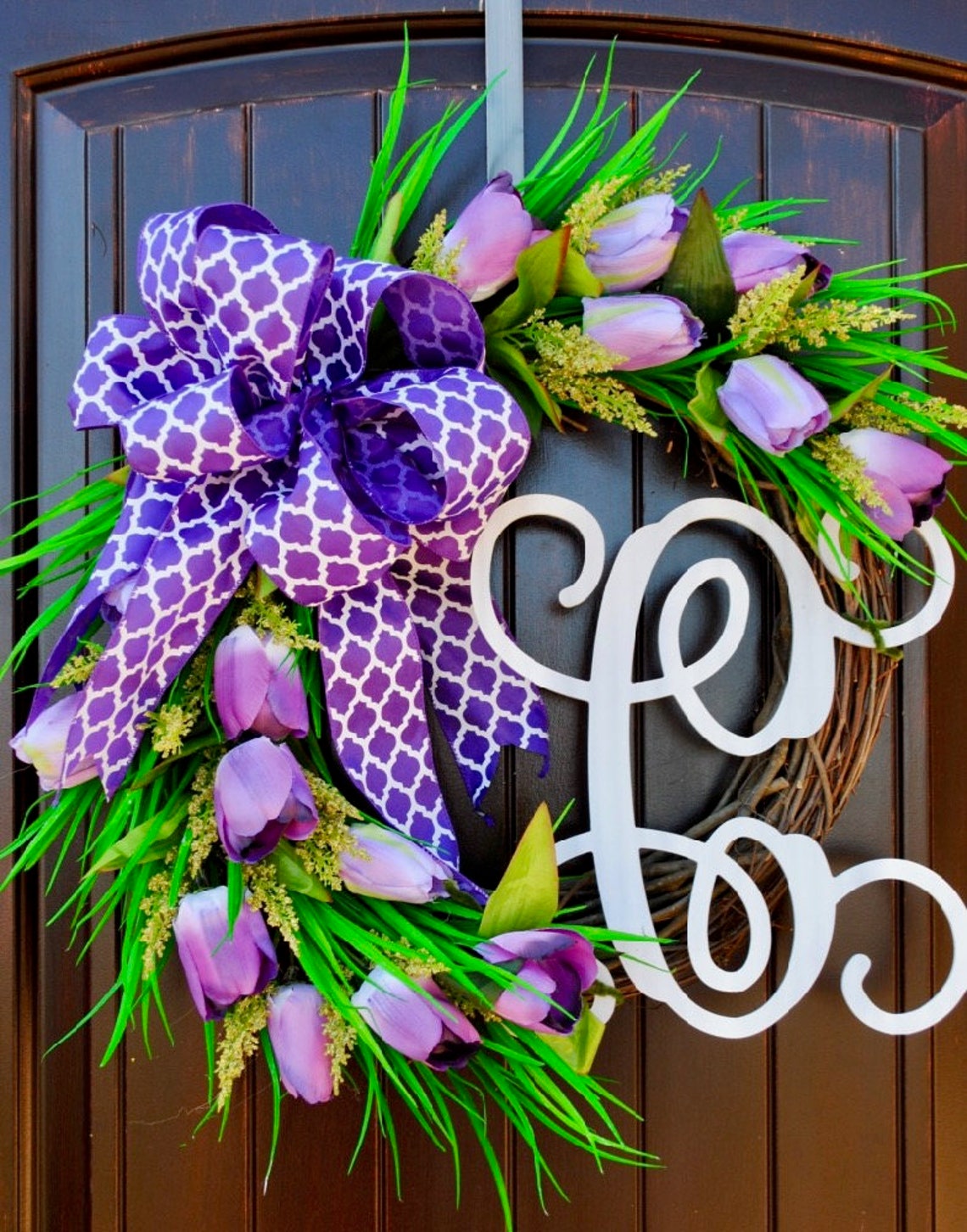 Purple Tulip Monogram Letter Wreathspring Flowersmonogram - Etsy