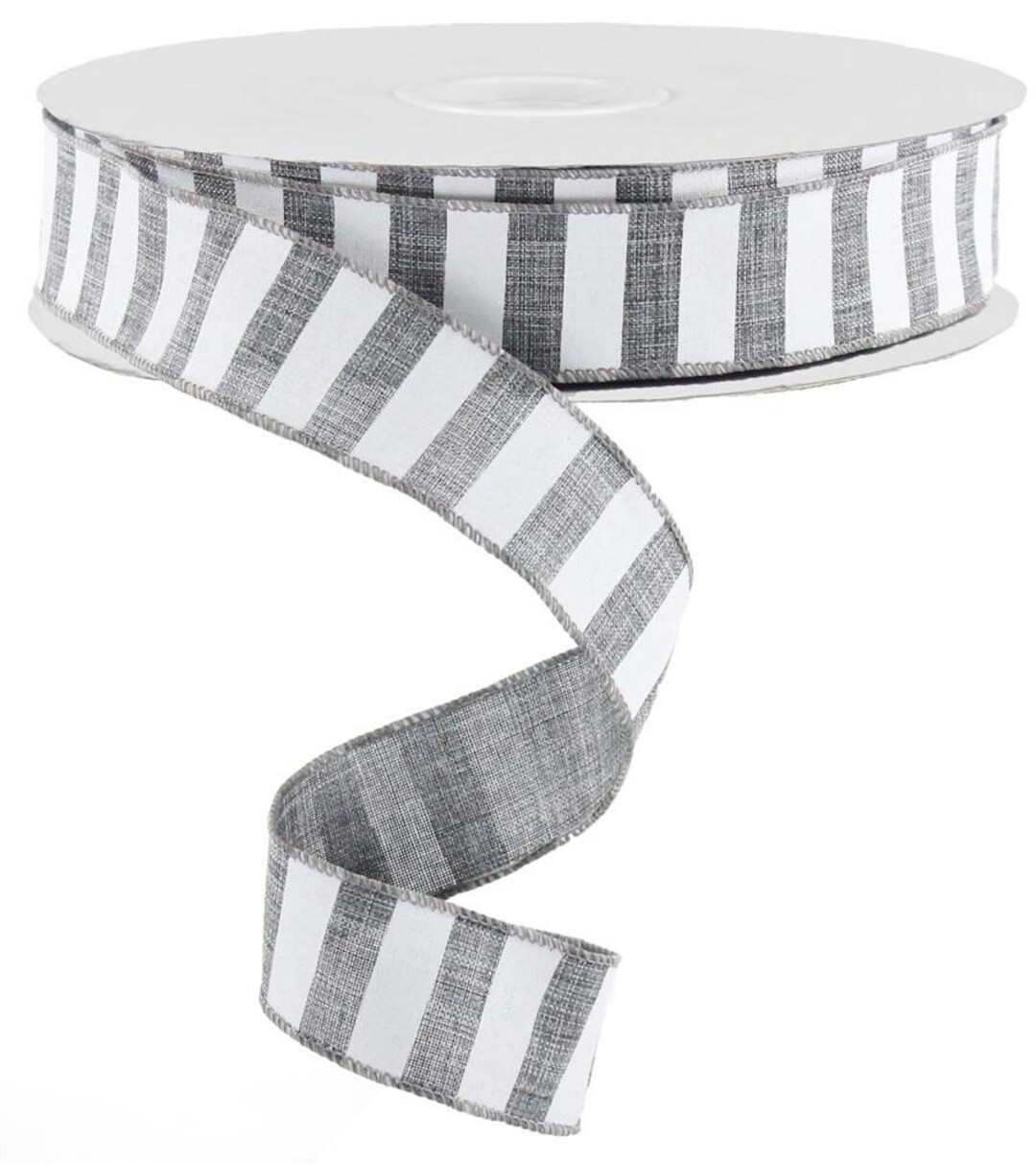 Grey White Striped Fabric Wired Ribbon (1.5 Inches X 50 Yards) - Etsy