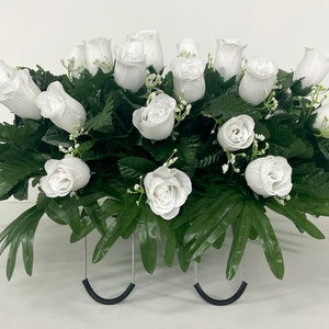 White Rose Cemetery Arrangement for Headstone Decoration, Grave Topper ...