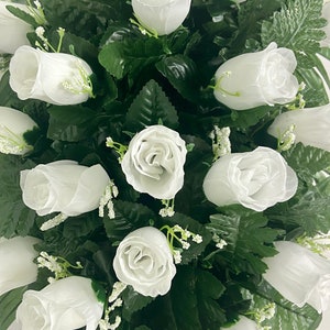 White Rose Cemetery Arrangement for Headstone Decoration, Grave Topper ...